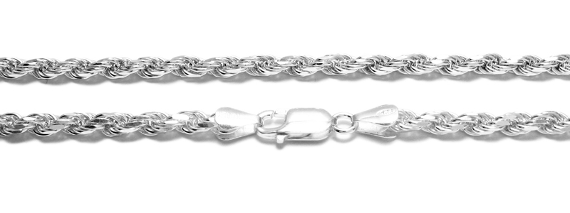 925 Sterling Silver Dia Cut Rope Chain Necklace 4mm (080 Gauge) | eBay